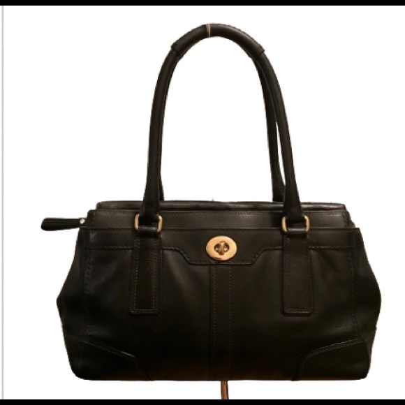 Coach | Bags | Coach Hampton Black Leather Double Handle Satchel D7931047 | Poshmark